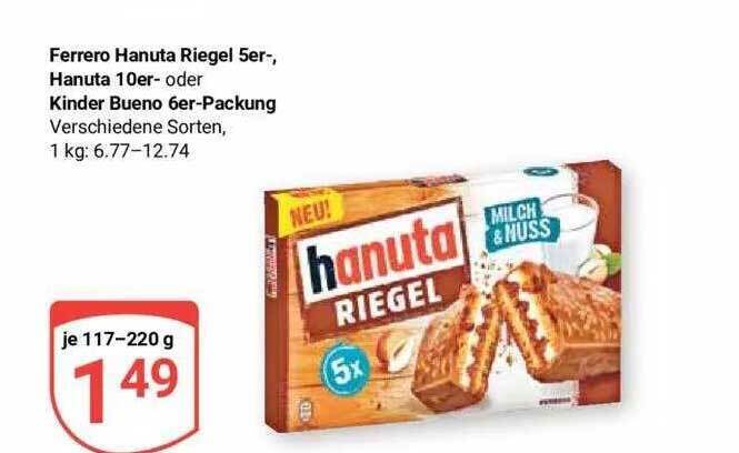 Ferrero hanuta riegel 5er-, hanuta 10er- oder kinder bueno 6er-packung ...