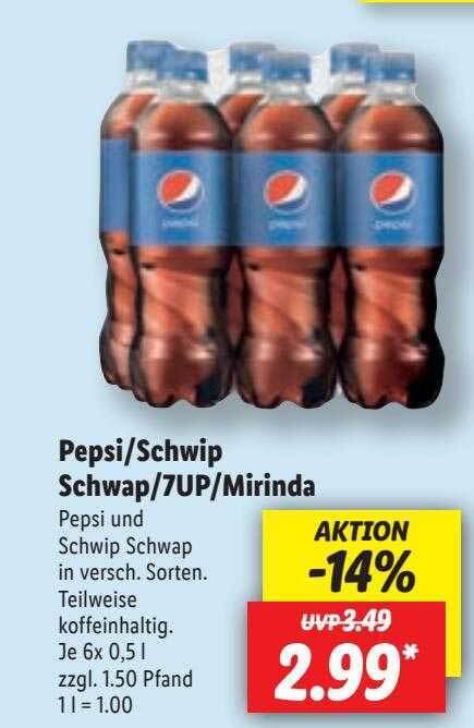 Pespi, schwip schwap, 7up oder mirinda Angebot bei Lidl