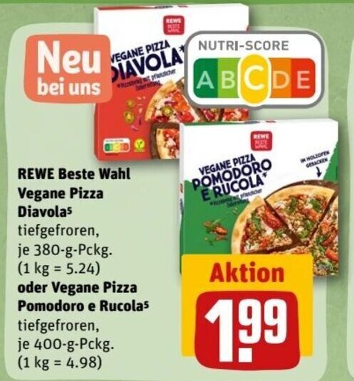 Rewe Beste Wahl Vegane Pizza Diavola5 380-g-Pckg. oder Vegane Pizza ...