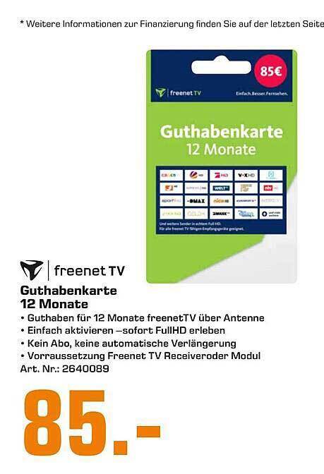 Freenet tv guthabenkarte 12 monate Angebot bei Saturn