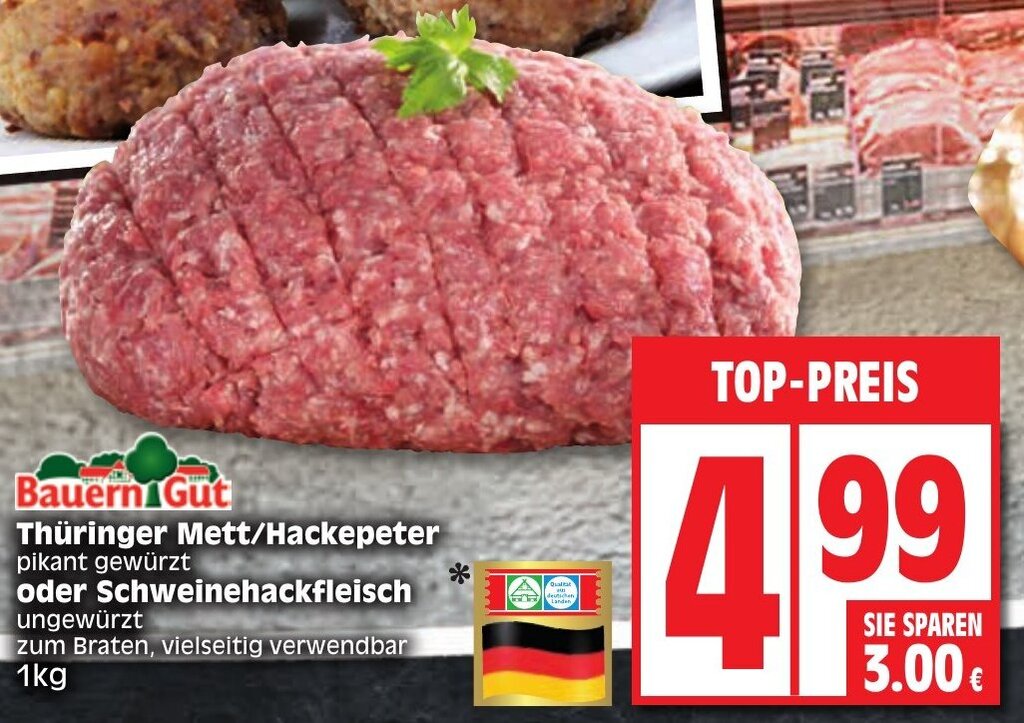 Bauern Gut Thüringer Mett/Hackepeter oder Schweinehackfleish 1 kg ...