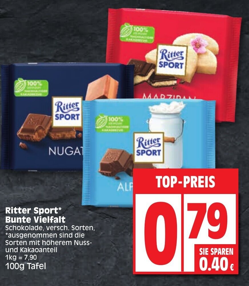 Ritter Sport Bunte Vielfalt 100 g Tafel Angebot bei Edeka