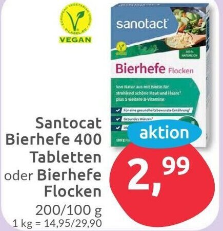 Sanotact Bierhefe 400 Tabletten oder Bierhefe Flocken 200/100 g Angebot ...