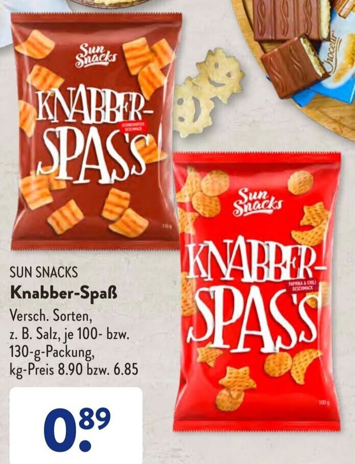 Sun Snacks Knabber Spaß 100-130 g Packung Angebot bei Aldi Süd