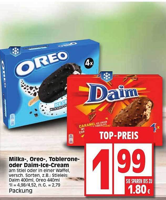 Milka, oreo, toblerone oder daim-ice cream Angebot bei Edeka