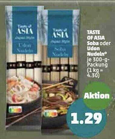 Taste of asia soba oder udon nudeln Angebot bei PENNY