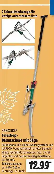Parkside teleskop-baumschere mit säge Angebot bei Lidl