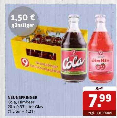 Neunspringer cola, himbeer Angebot bei Getränke Quelle