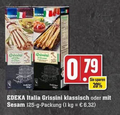 Edeka italia grissini klassisch oder mit sesam Angebot bei Scheck-in-Center
