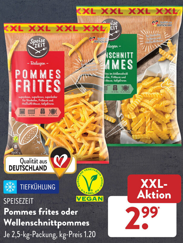 Speisezeit Pommes frites oder Wellenschnittpommes 2,5 kg Packung ...