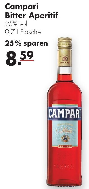 Campari Bitter Aperitif 0,7 L Flasche Angebot bei Handelshof