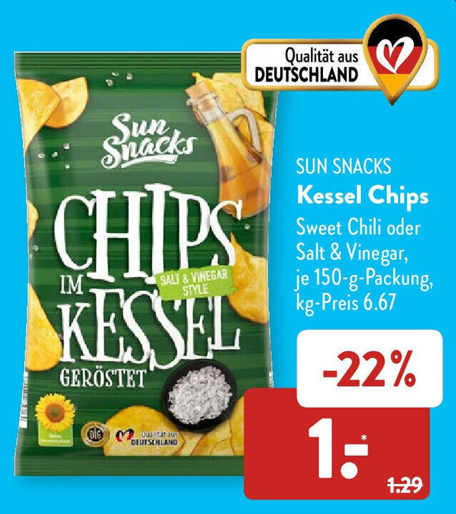Sun Snacks Kessel Chips 150 g Packung Angebot bei Aldi Süd