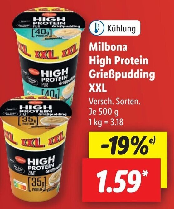 Milbona High Protein Grießpudding XXL 500 g Angebot bei Lidl