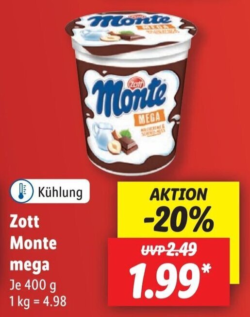 Zott Monte mega 400 g Angebot bei Lidl