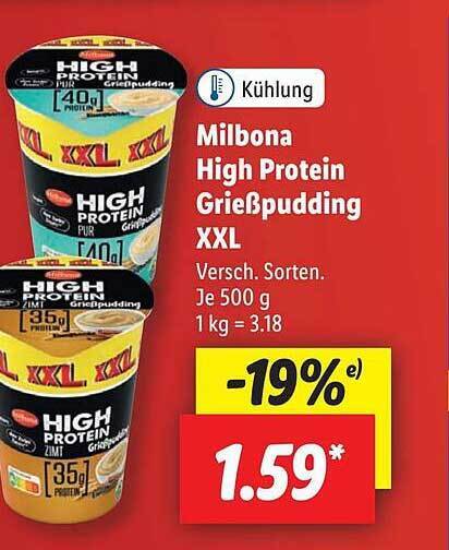 Milbona high protein grießpudding xxl Angebot bei Lidl