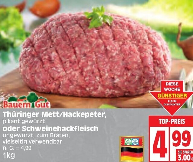 Bauern Gut Thüringer Mett/Hackepeter oder Schweinehackfleisch 1kg ...