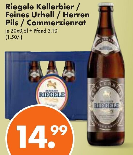 Riegele Kellerbier/Feines Urhell/Herren Pils/Commerzienrat 20x0,5 L ...