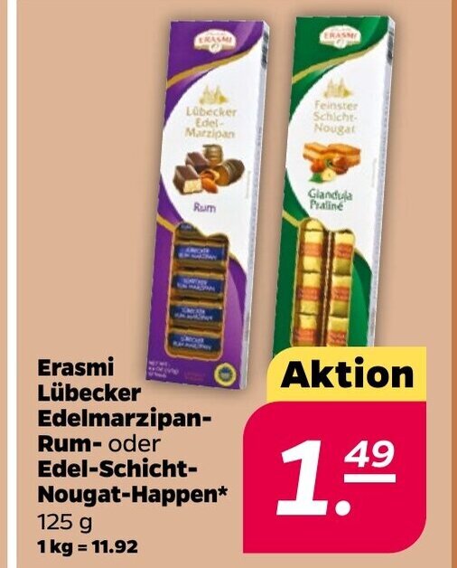 Erasmi Lubecker Edelmarzipan Rum o. Edel-Schicht-Nougat-Happen 125g ...