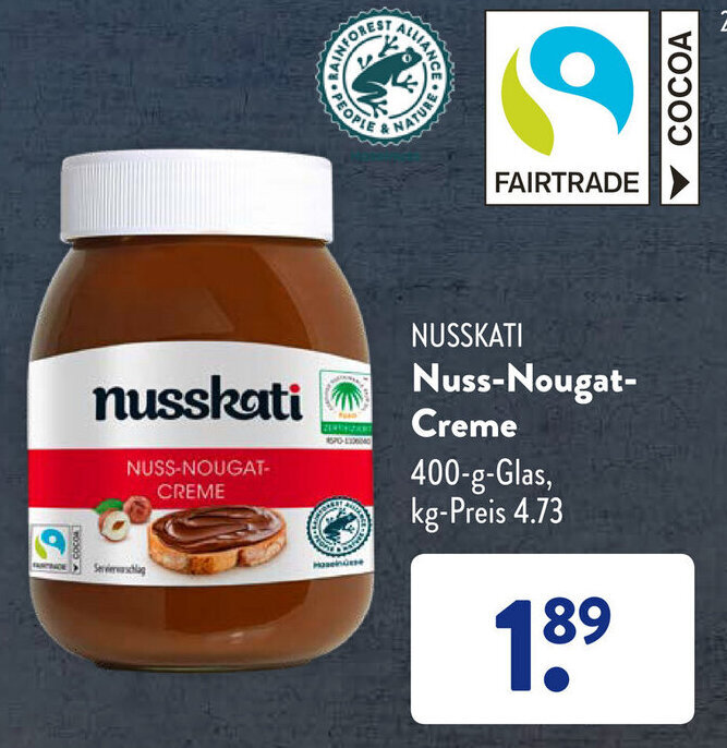 Nusskati Nuss Nougat Creme 400 g Glas Angebot bei Aldi Süd
