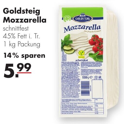 Goldsteig Mozzarella 1 kg Packung Angebot bei Handelshof