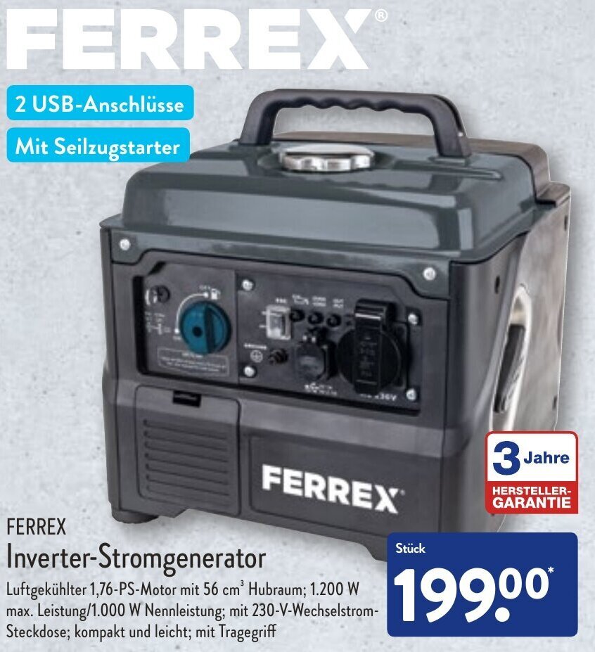 Ferrex Inverter Stromgenerator Angebot bei Aldi Nord
