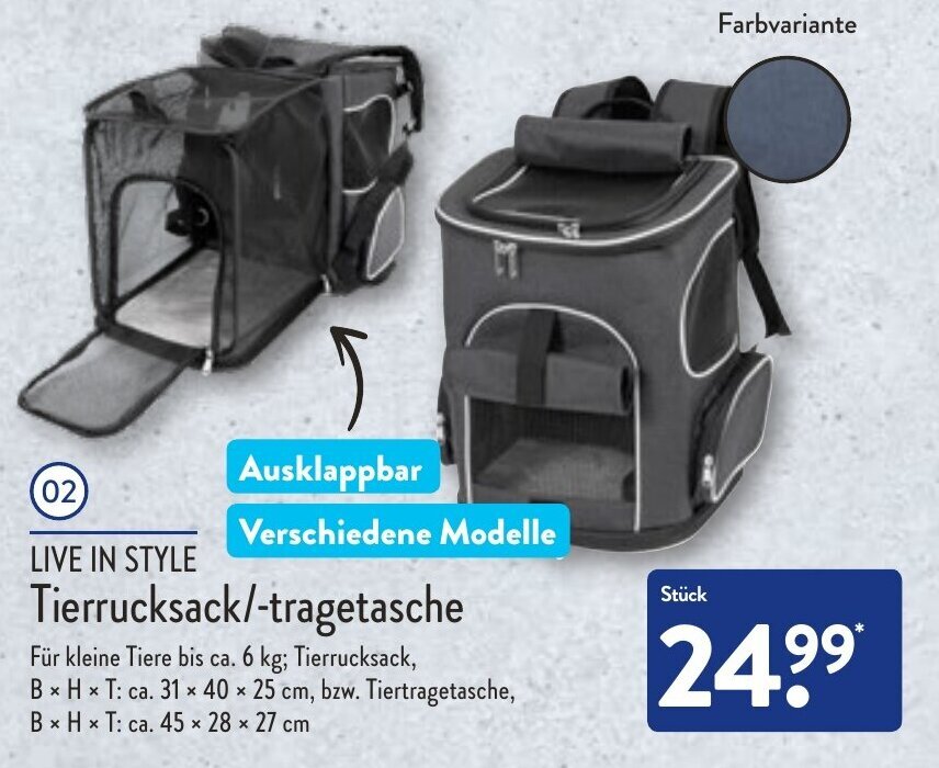 Live in Style Tierrucksack/tragetasche Angebot bei Aldi Nord