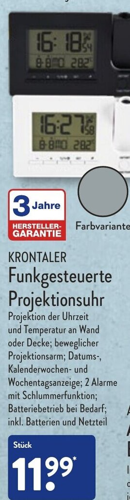 Krontaler Funkgesteuerte Projektionsuhr Angebot bei Aldi Nord