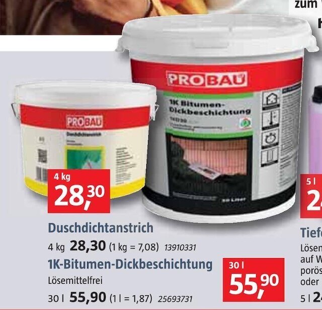 Probau duschdichtanstrich oder 1k-bitumen-dickbeschichtung Angebot bei ...