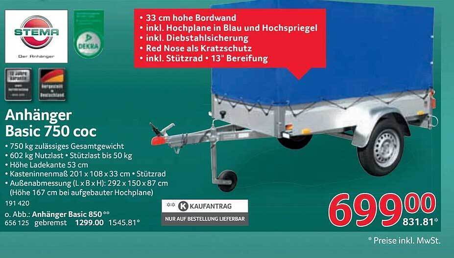 Anhänger basic 750 coc stema Angebot bei Selgros