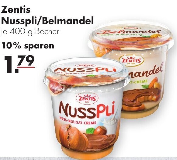 Zentis Nusspli oder Belmandel 400 g Becher Angebot bei Handelshof
