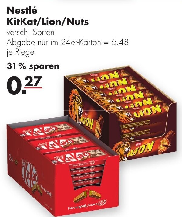 Nestlé Kitkat/Lion/Nuts Angebot bei Handelshof