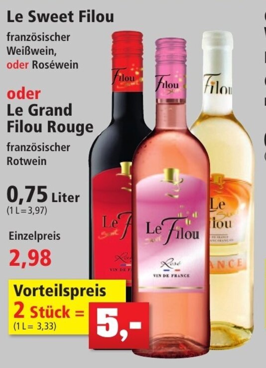 Le Sweet Filou oder Le Grand Filou Rouge 0,75 Liter Angebot bei Thomas ...