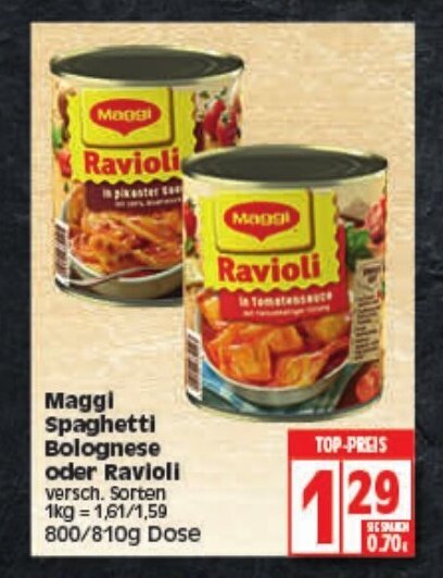 Maggi Spaghetti Bolognese oder Ravioli 800/810g Dose Angebot bei Elli Markt