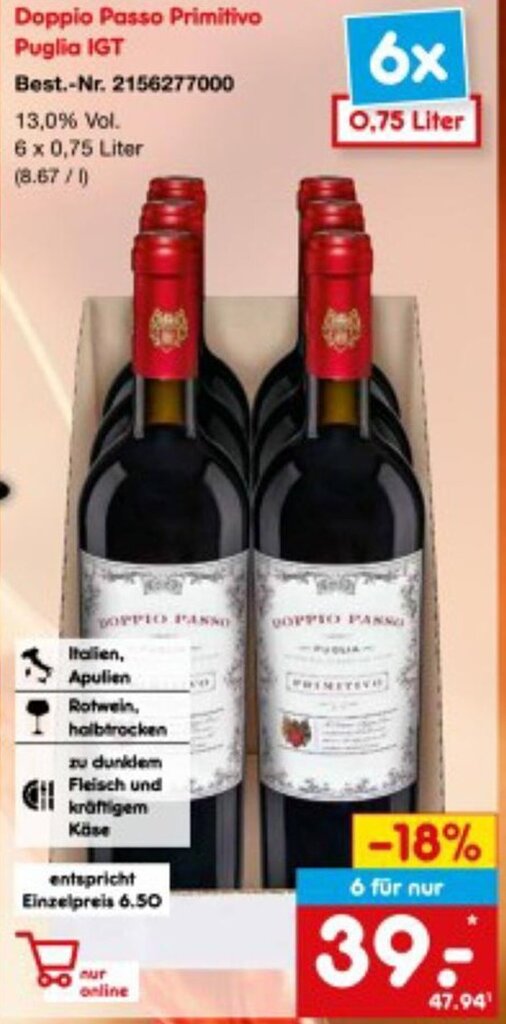 Doppio Passo Primitivo Puglia IGT 6x0,75 Liter Angebot bei Netto Marken ...