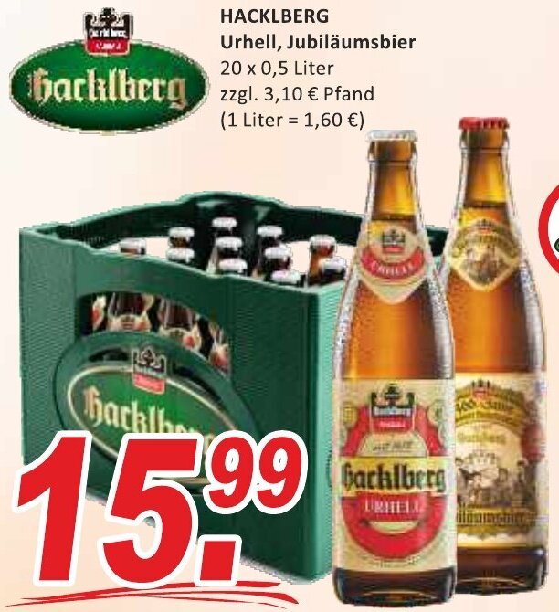 Hacklberg Urhell, Jubiläumsbier 20x0,5 Liter Angebot bei Getränke ...