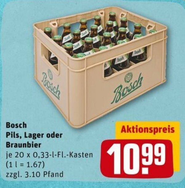 Bosch Pils, Lager oder Braunbier 20x0,33L Angebot bei REWE PETZ