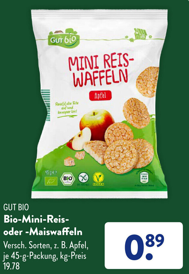 Gut Bio Bio Mini Reis oder Maiswaffeln 45 g Packung Angebot bei Aldi Süd