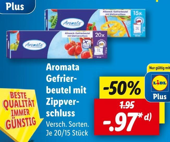 Aromata Gefrierbeutel mit Zippverschluss 20/15 Stück Angebot bei Lidl