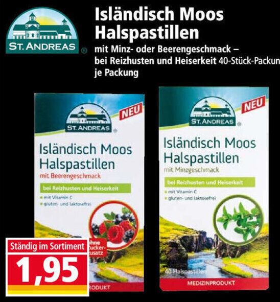 St. Andreas Isländisch Moos Halspastillen Angebot bei Norma