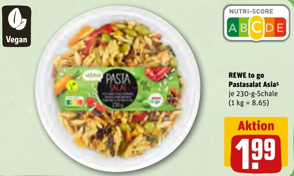 Rewe to go Pastasalat Asia 230 g Schale Angebot bei REWE