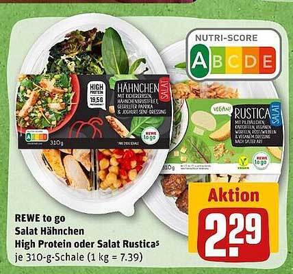 Rewe to go salat hähnchen high protein oder salat rustica Angebot bei REWE
