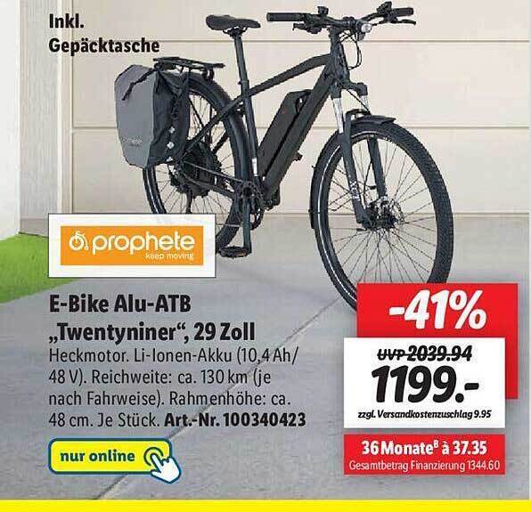 Prophete e-bike alu-atb „twentyniner“ 29 zoll Angebot bei Lidl