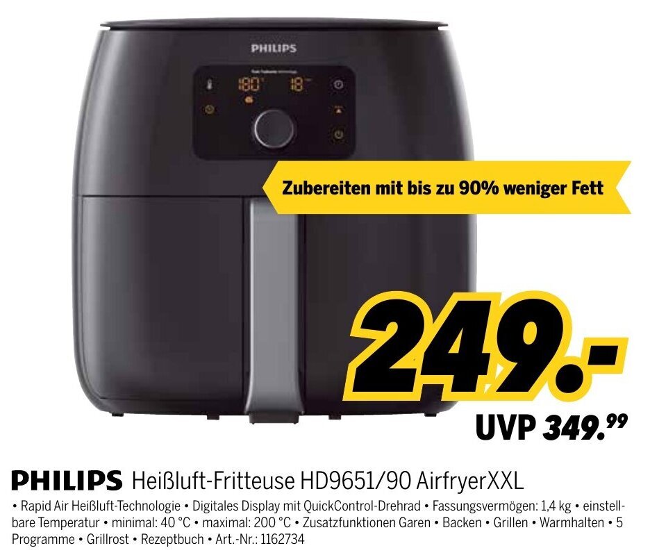 Philips Heißluft Fritteuse HD9651/90 Aifryer XXL Angebot bei MEDIMAX