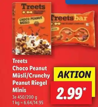 Treets choco peanut müsli oder crunchy peanut riegel minis Angebot bei Lidl