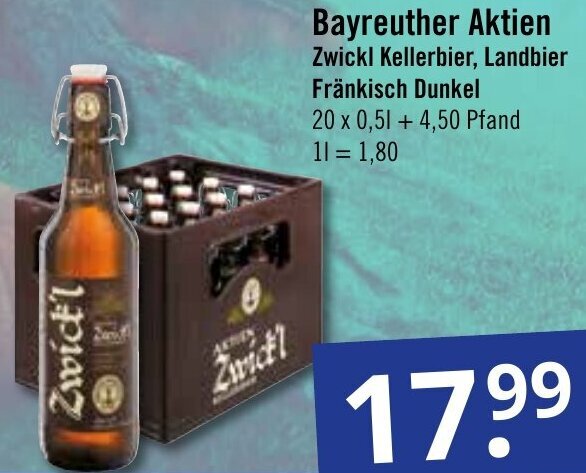 Bayreuther Aktien Zwickl Kellerbier, Landbier Fränkisch Dunkel 20x0,5 L ...