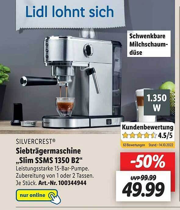 Faszinierend Silvercrest Siebtrãgermaschine Slim Ssms 1350 B2 Ebenbild