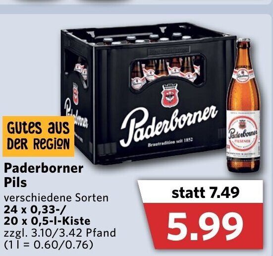 Paderborner Pils 24x0,33L/20x0,5L Angebot bei Combi