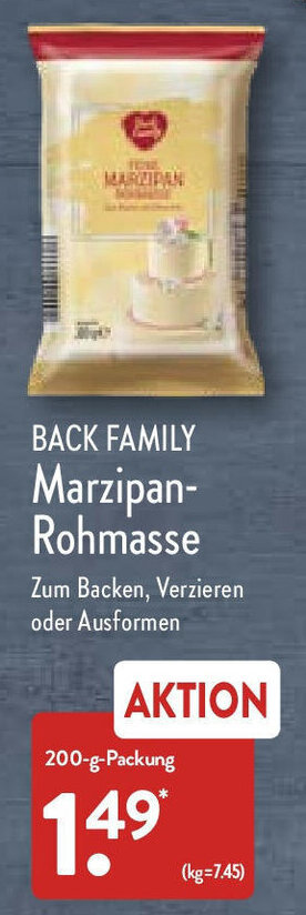 Back Family Marzipan Rohmasse 200 g Packung Angebot bei Aldi Nord