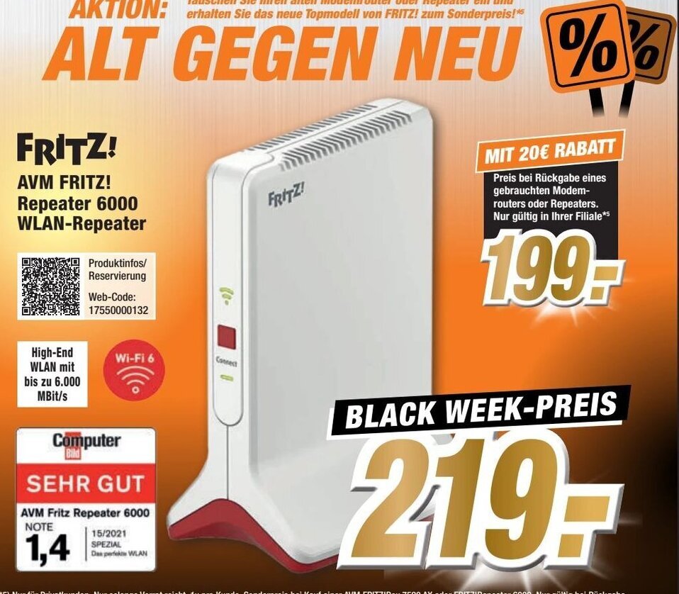 AVM Fritz! Repeater 6000 WLAN Repeater Angebot bei Expert