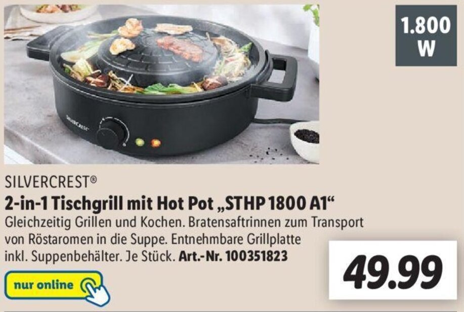 Silvercrest 2in1 Tischgrill mit Hot Pot ,,STHP 1800 A1" Angebot bei Lidl